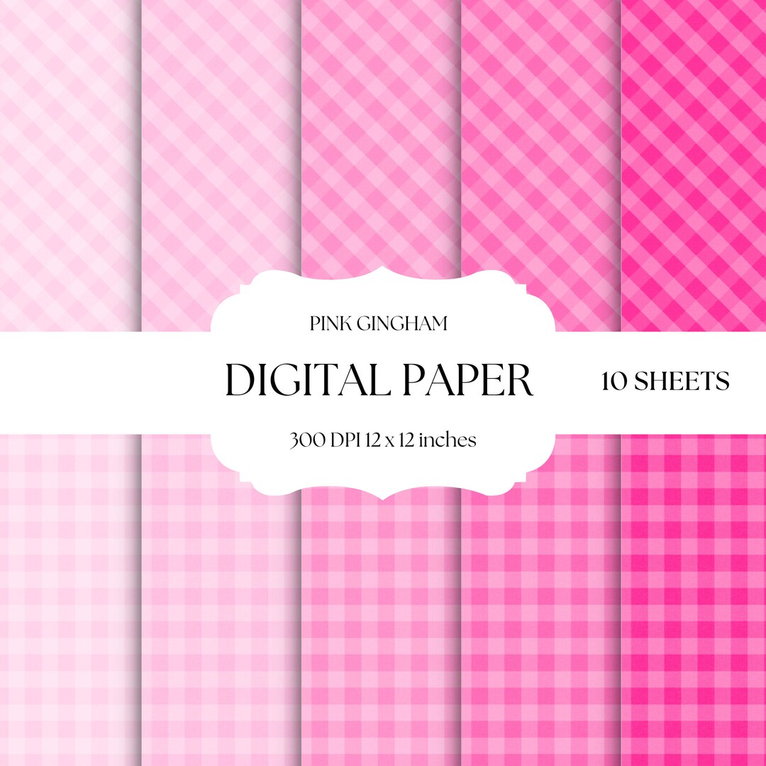 Pink Gingham Paper, Digital Scrapbook Paper Set, Pink Seamless ...