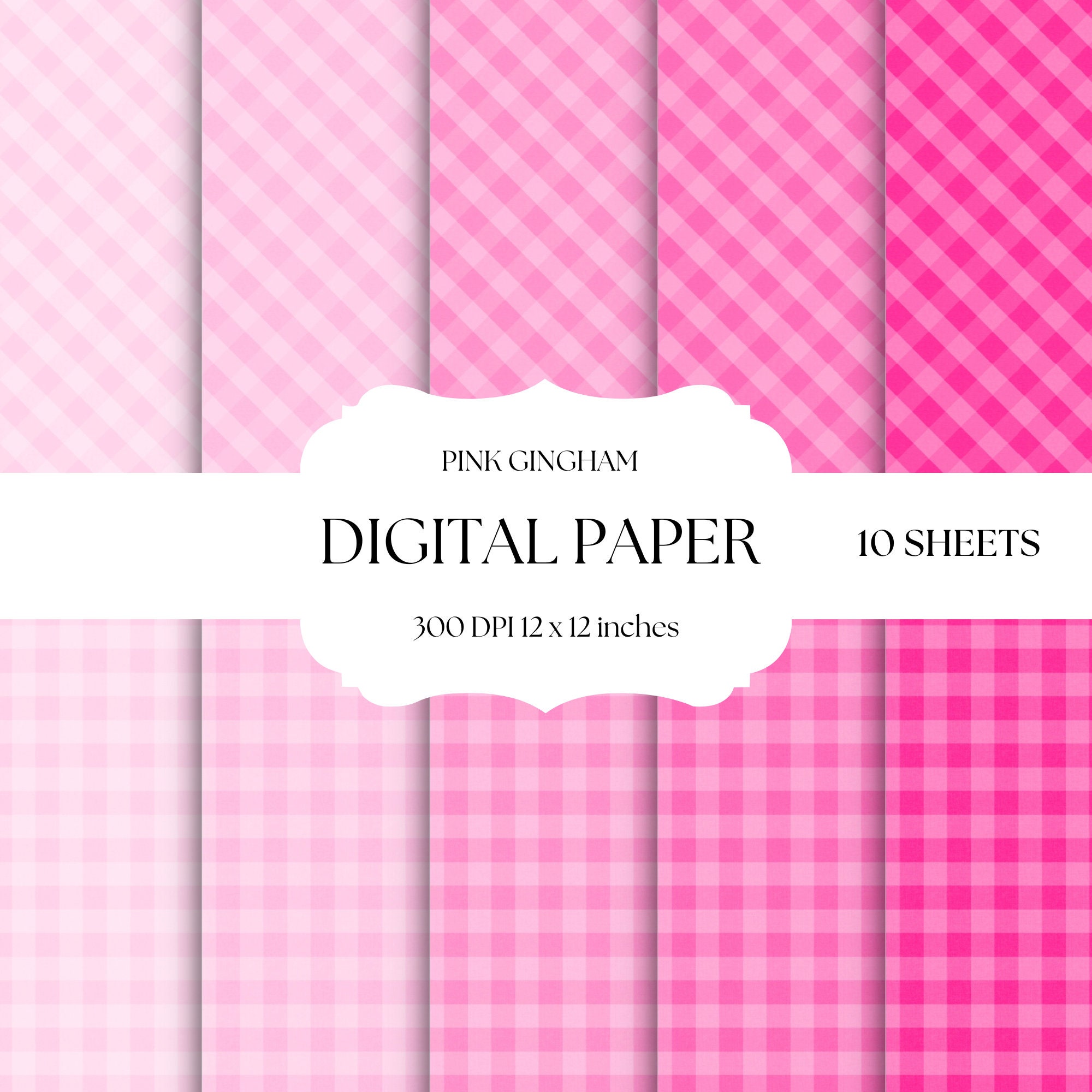 Pink Gingham Paper, Digital Scrapbook Paper Set, Pink Seamless ...
