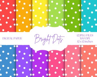 Polka Dots Digital Paper, Colorful Seamless Patterns, Bright Summer ...