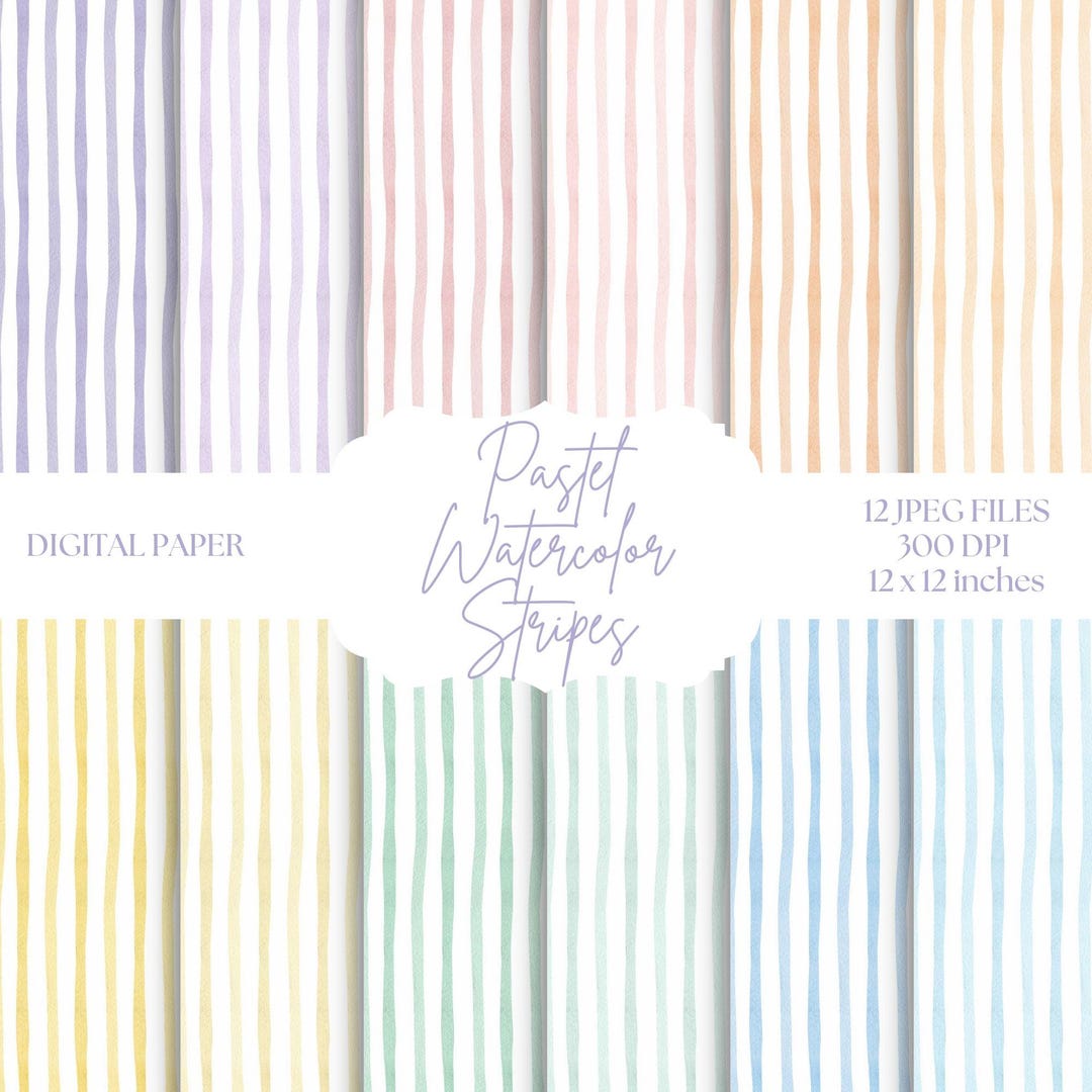 Pastel Stripes Digital Paper, Watercolor Backgrounds, Summer Patterns ...