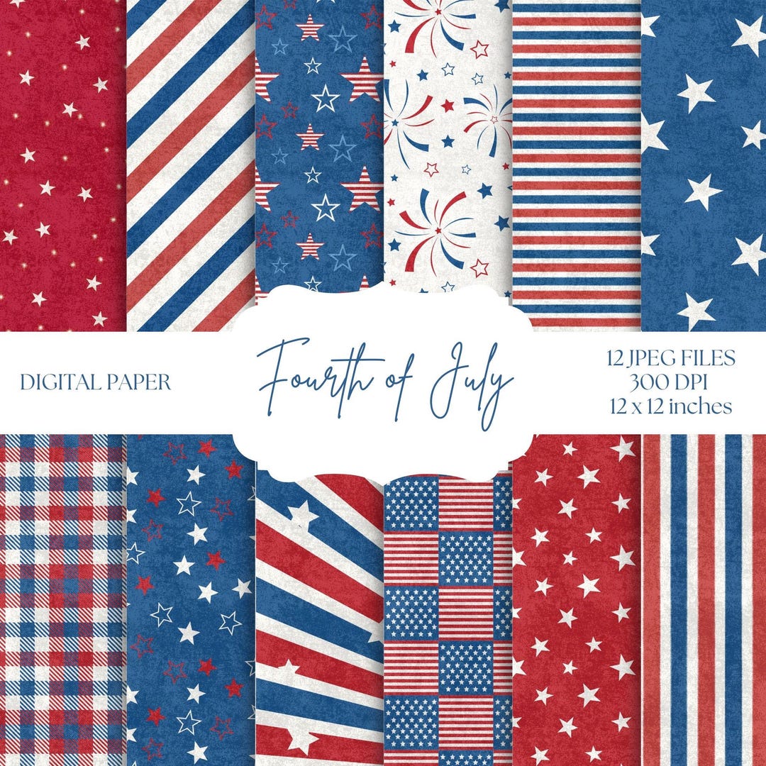 Red White & Blue Digital Paper, Patriotic Backgrounds, 4th of July ...