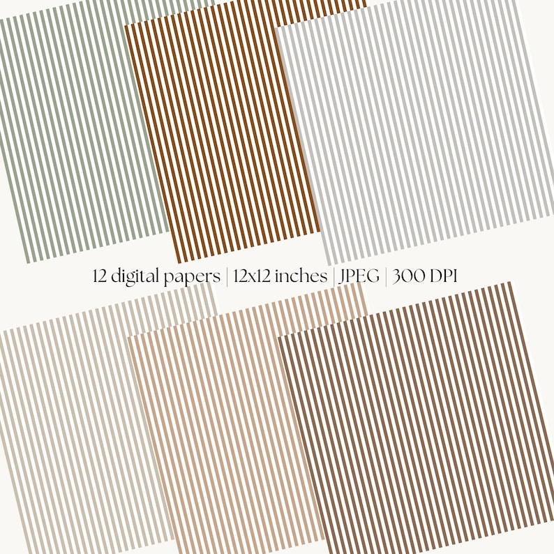 Neutral Stripes Digital Paper, Beige Stripe Backgrounds, Brown ...