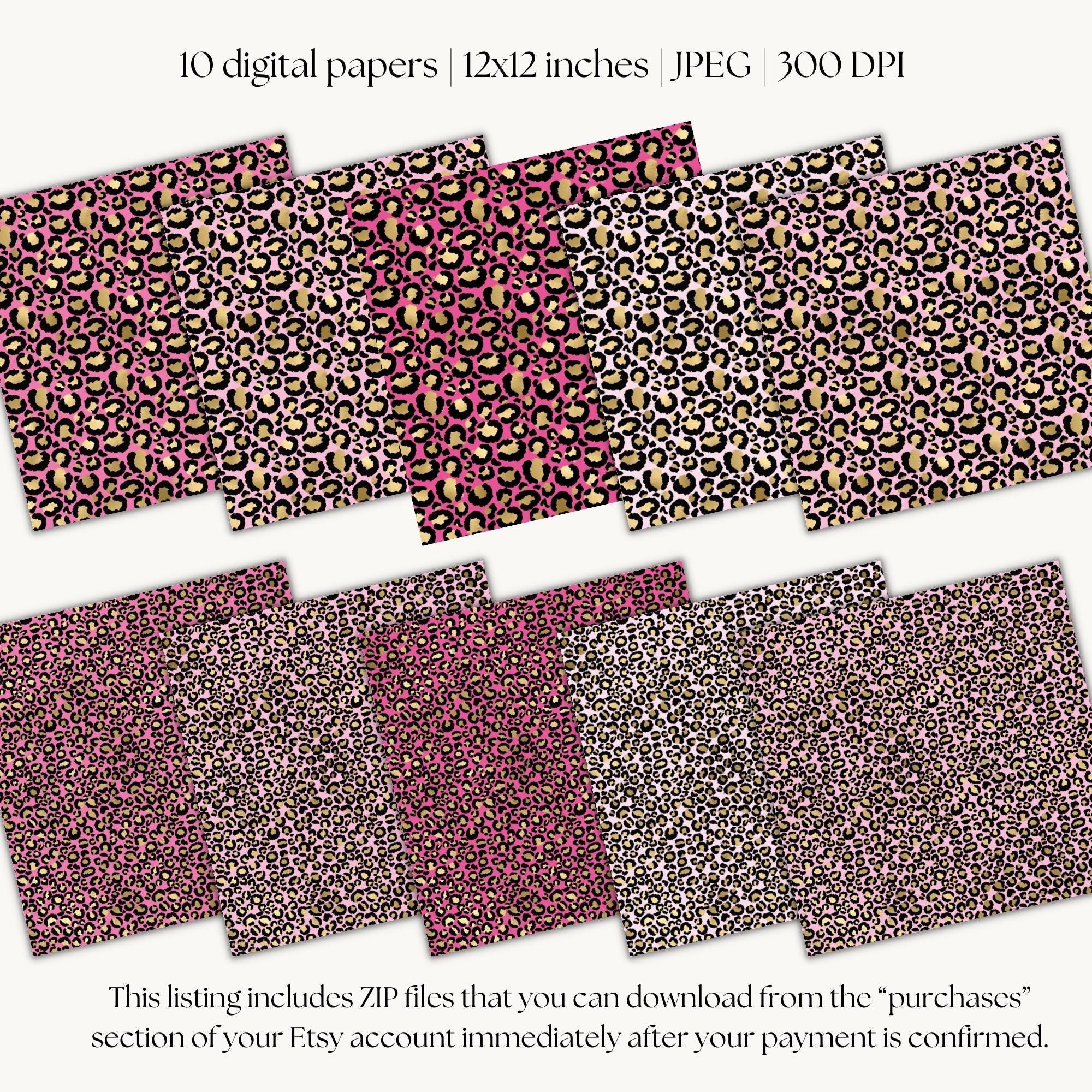Leopard Print Digital Paper, Pink Metallic Backgrounds, Seamless Animal ...