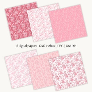 Pink Toile De Jouy Digital Paper, Vintage Floral Patterns, Pink and ...