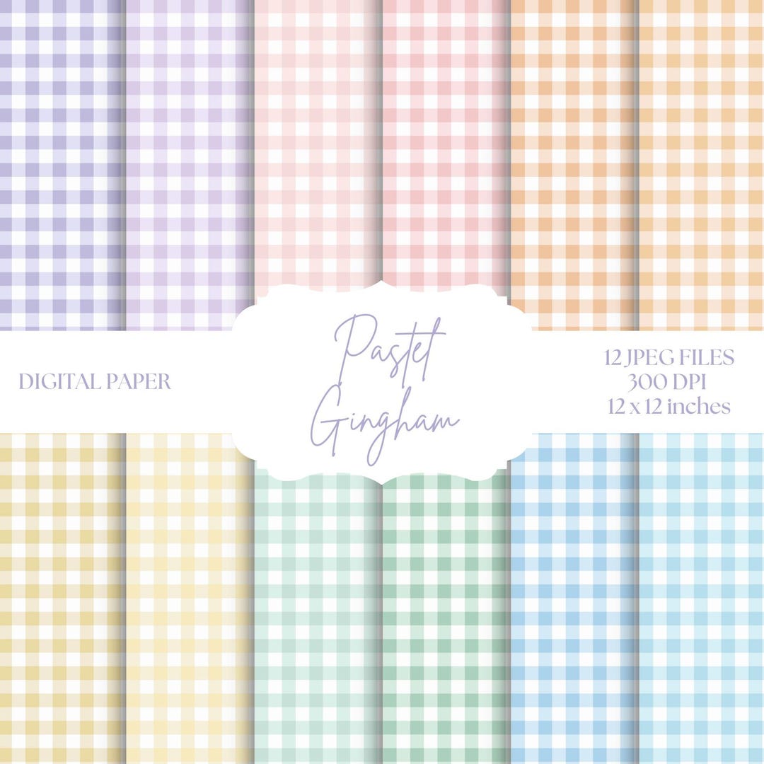 Pastel Gingham Digital Paper, Plaid Backgrounds, Pink & Blue Scrapbook ...