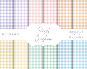 Pastel Gingham Digital Paper, Plaid Backgrounds, Pink & Blue Scrapbook ...