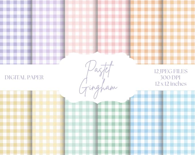 Pastel Gingham Digital Paper, Plaid Backgrounds, Pink & Blue Scrapbook ...