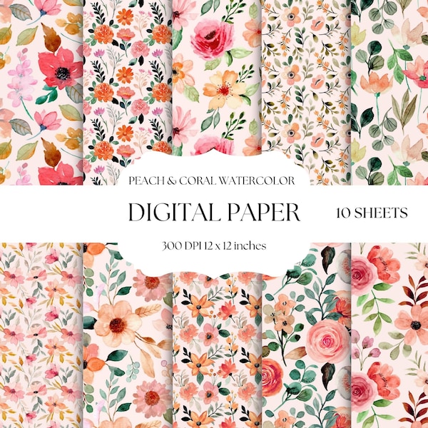 Coral Digital Paper - Etsy