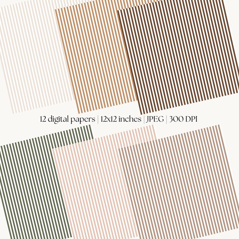 Neutral Stripes Digital Paper, Beige Stripe Backgrounds, Brown ...