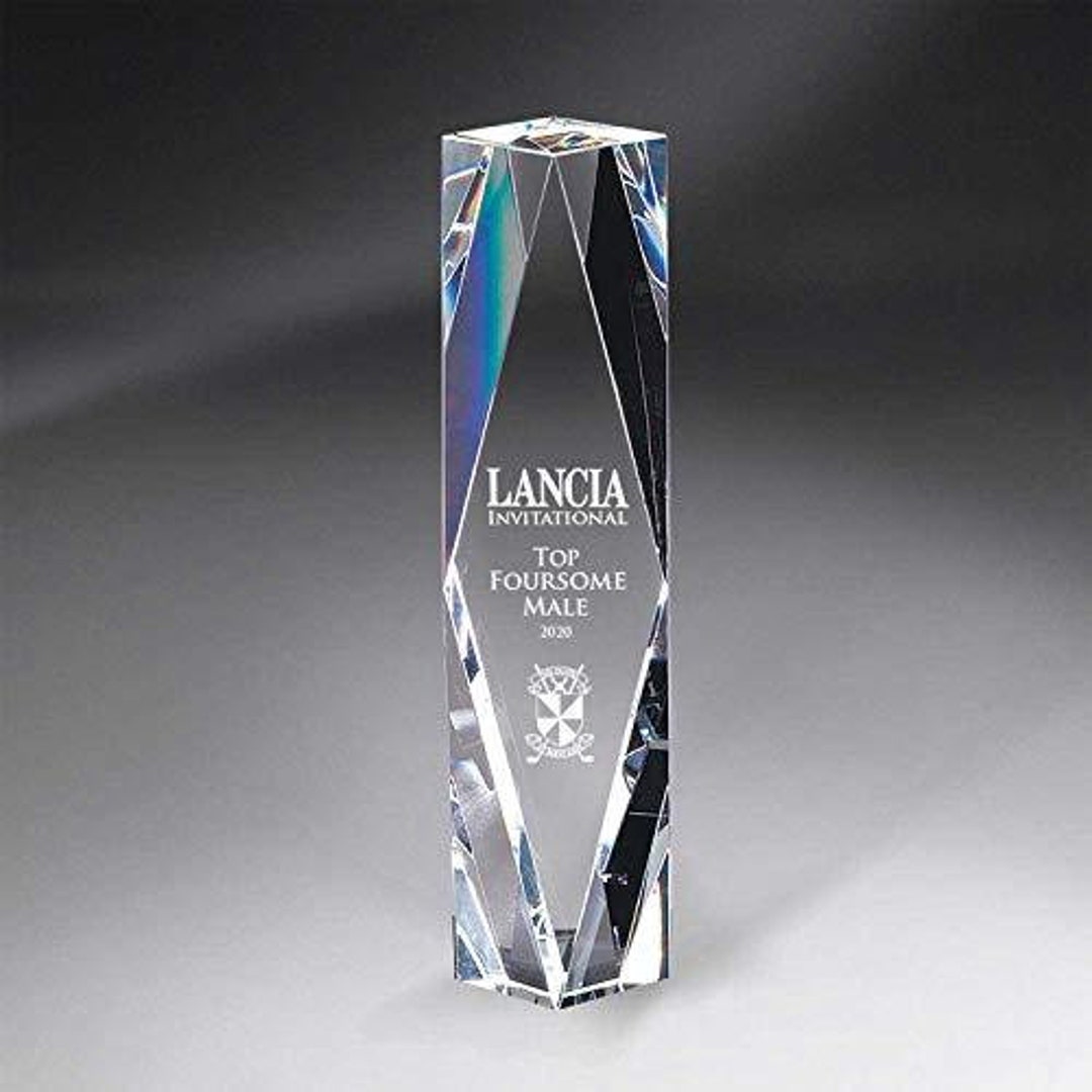 Diamond Tower Crystal Faceted Block With Your Custom Logo and Text - Etsy