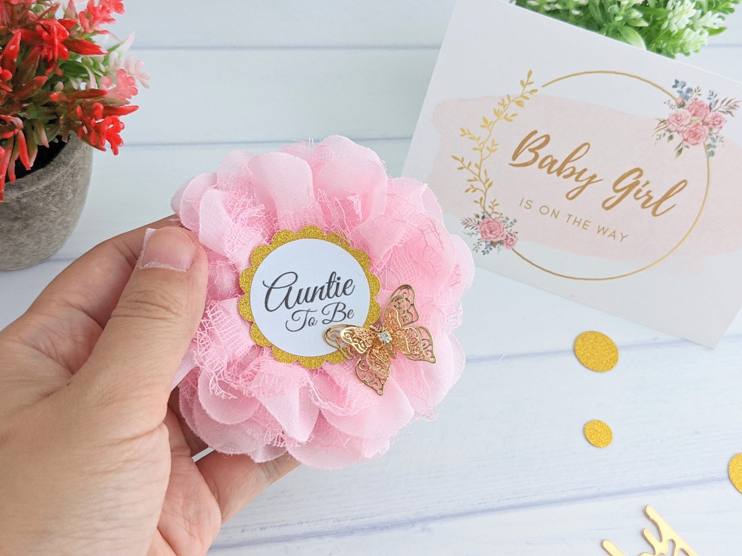 Baby Girl Shower Auntie to Be Button, Pink Aunt to Be Pin for Baby ...