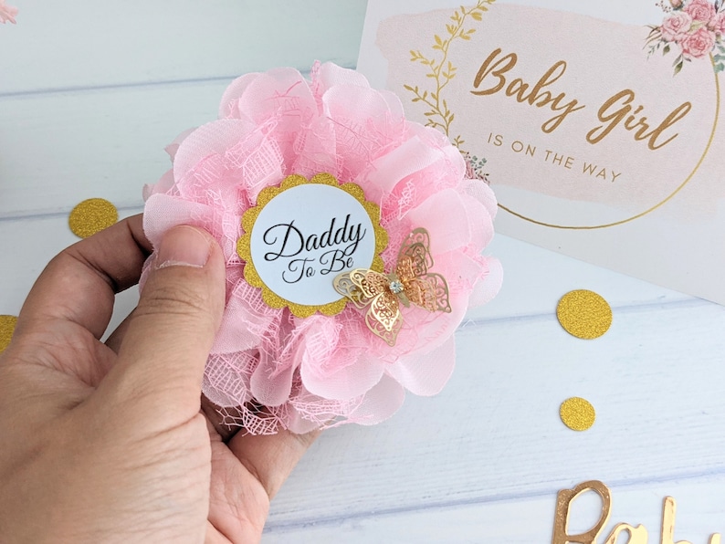 Pink Daddy to Be Pin, Baby Shower Dad Button, Dad to Be Ribbon Pink ...