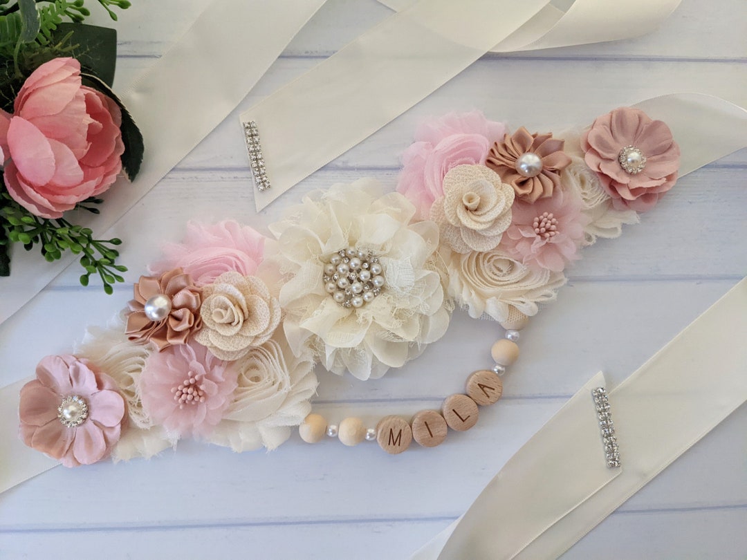 Bohemian Baby Shower Blush Pink and Ivory Maternity Sash Belt for Mama ...