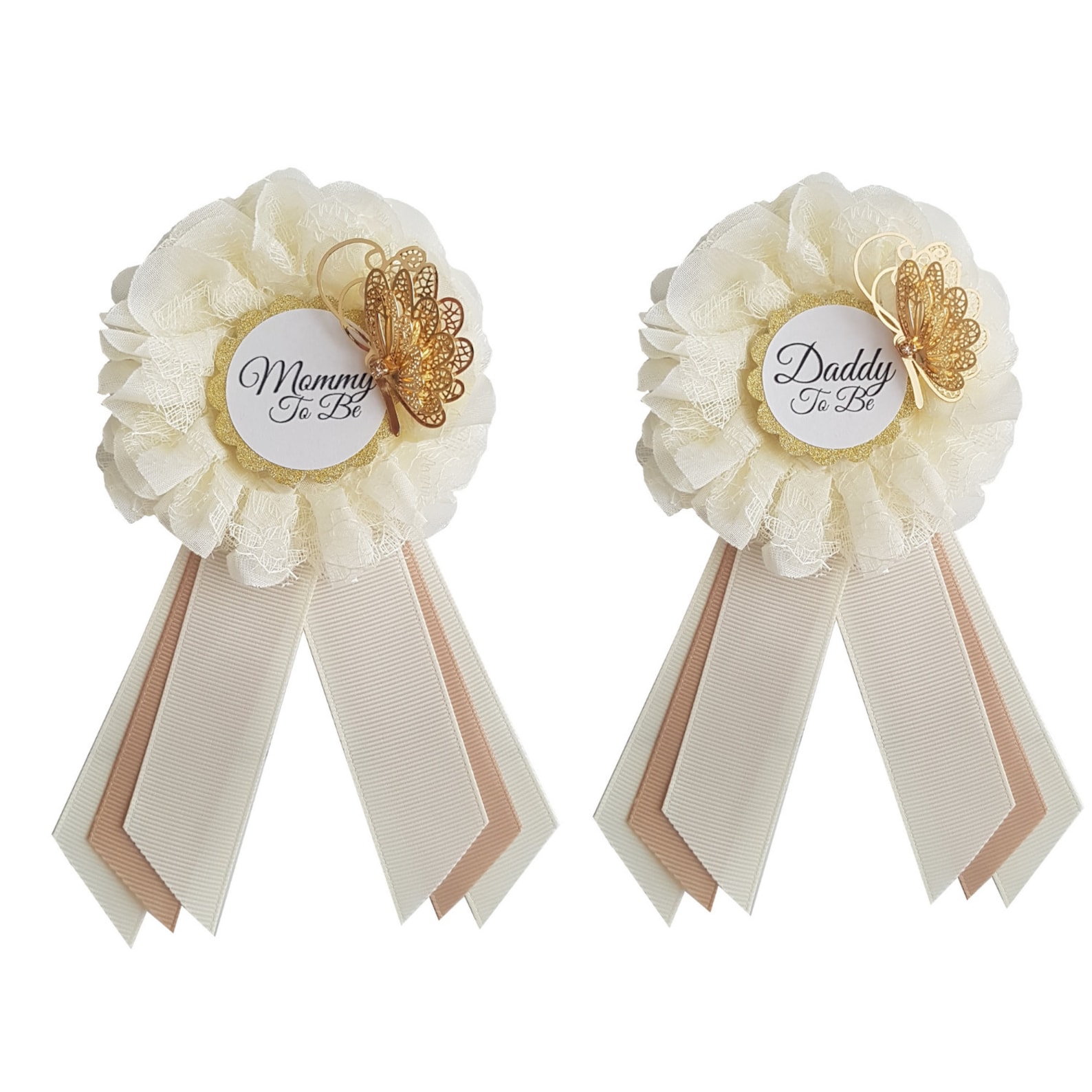 Ivory Mommy to Be Pin, Cream Daddy to Be Pin, Mom to Be and Dad to Be ...