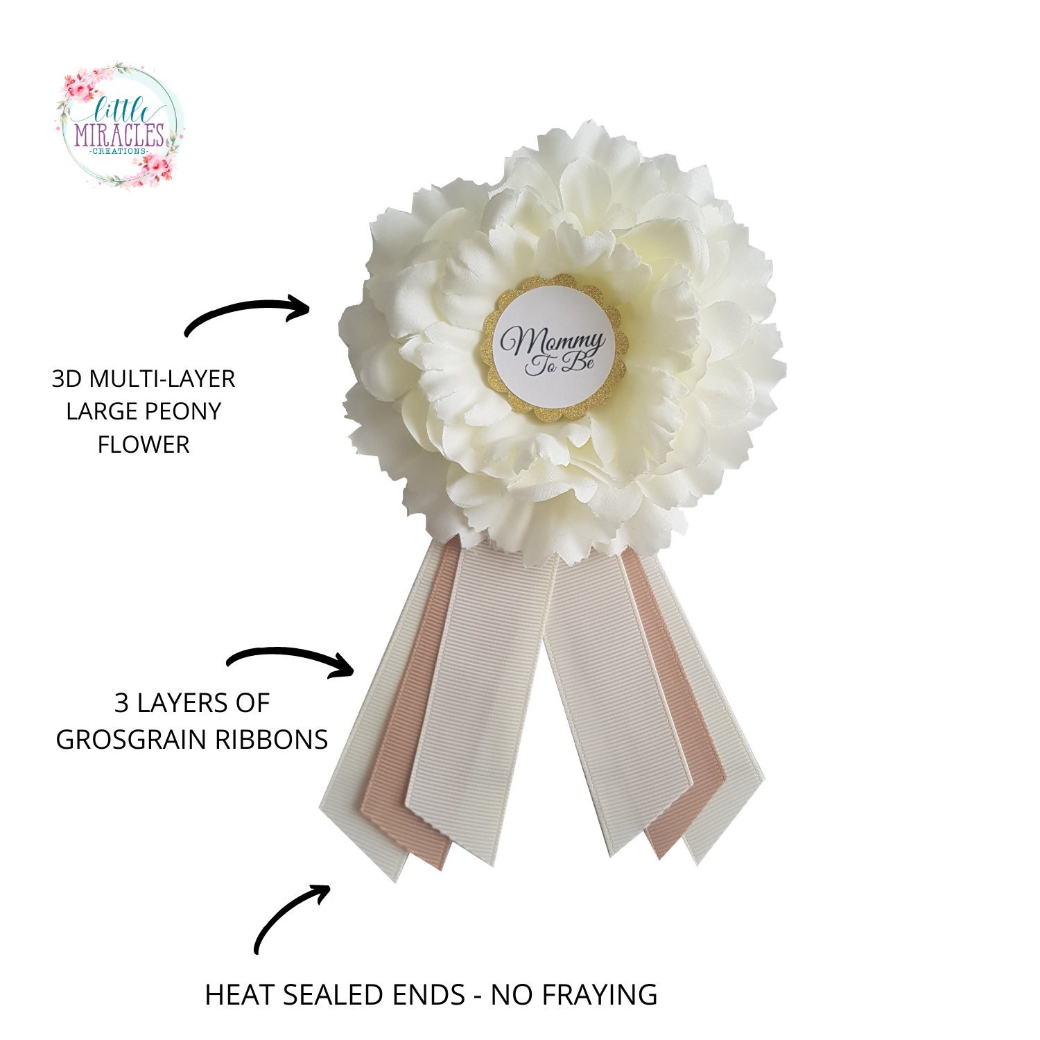 Ivory and Beige Baby Shower Pins Mom and Dad To Be Corsage | Etsy