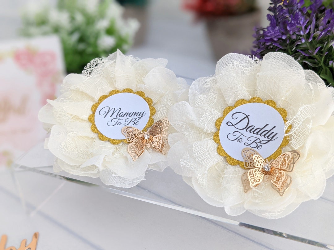 Ivory Mom to Be Pin, Baby Shower Button, Daddy to Be Ribbon, Mommy to ...