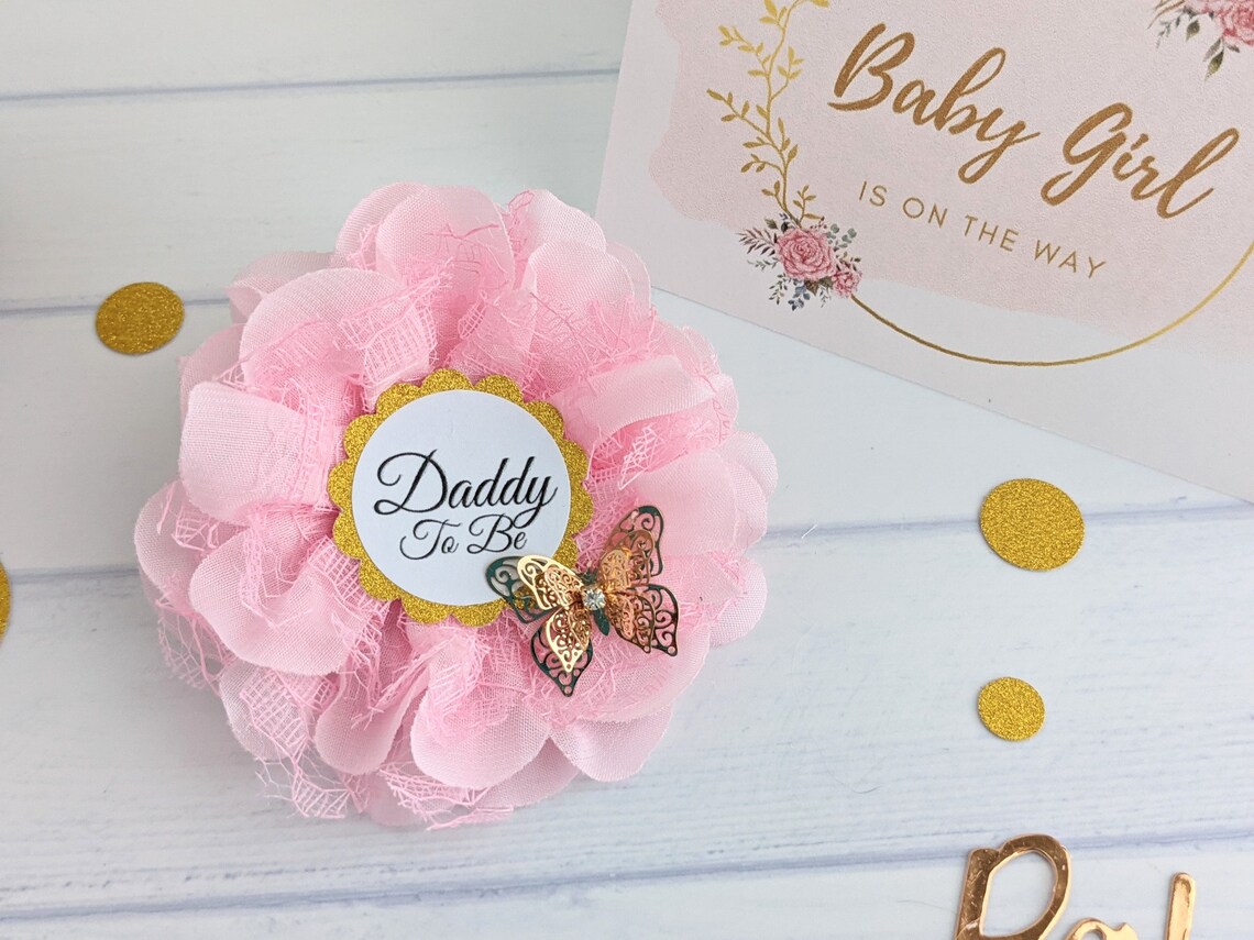 Pink Daddy to Be Pin, Baby Shower Dad Button, Dad to Be Ribbon Pink ...