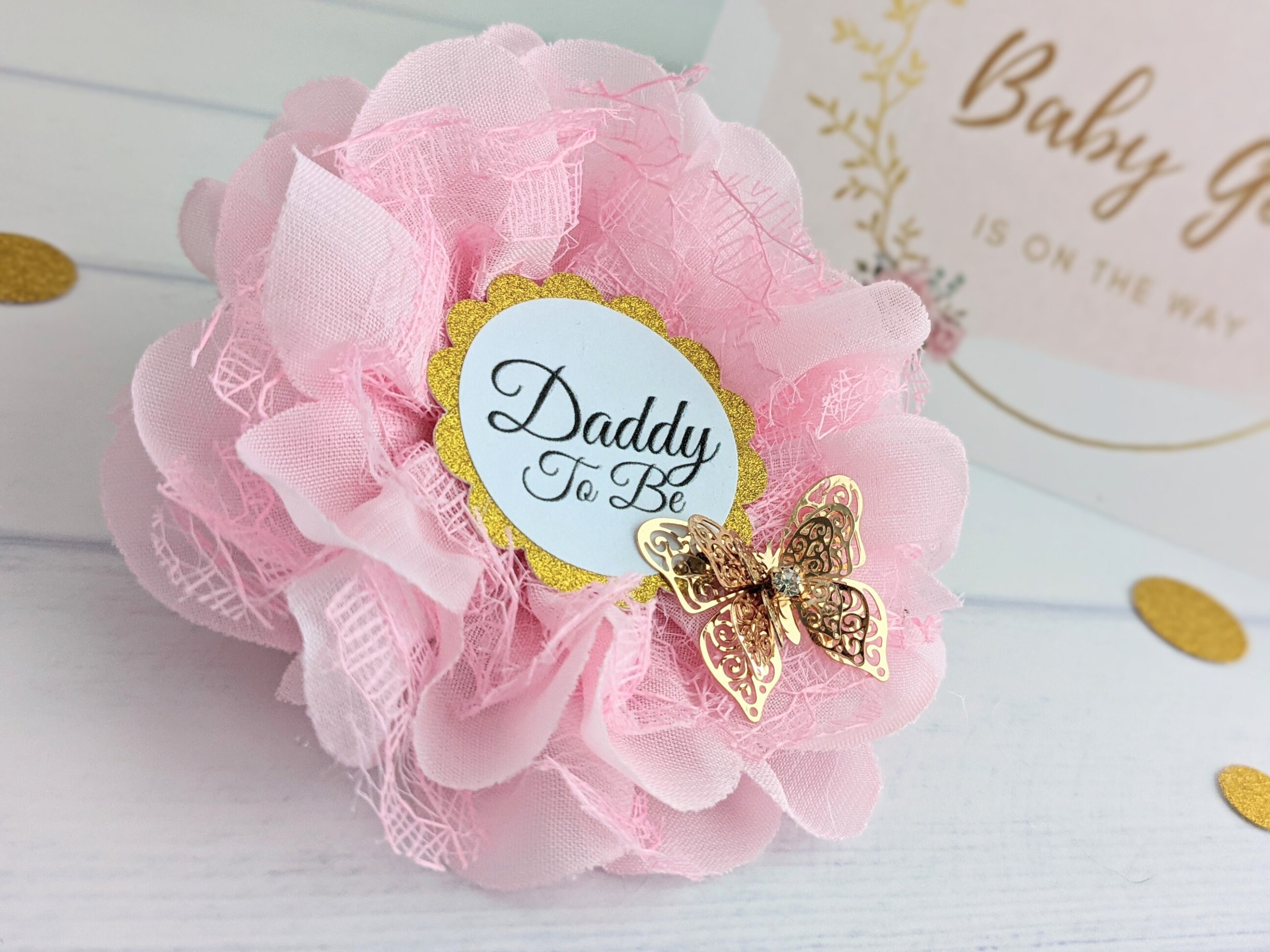 Pink Daddy to Be Pin, Baby Shower Dad Button, Dad to Be Ribbon Pink ...