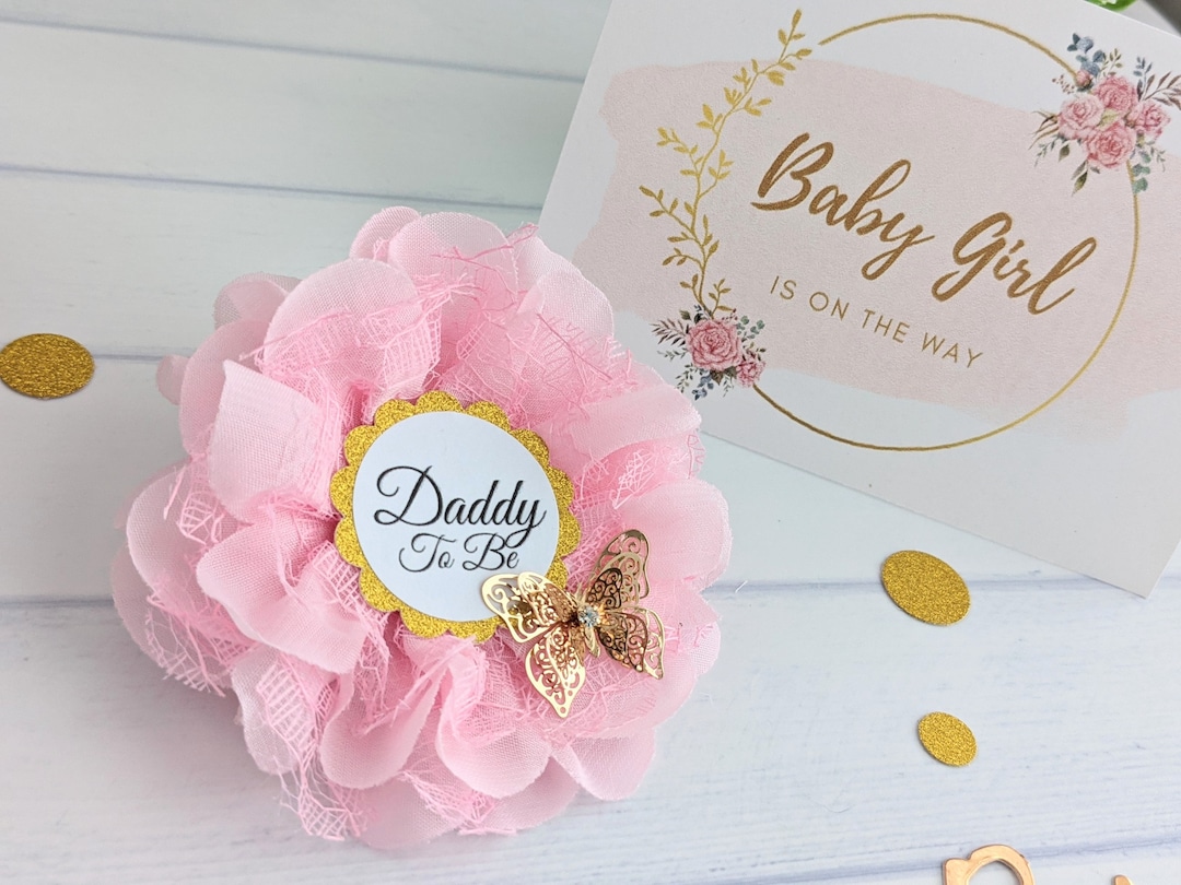 Pink Daddy to Be Pin, Baby Shower Dad Button, Dad to Be Ribbon Pink ...