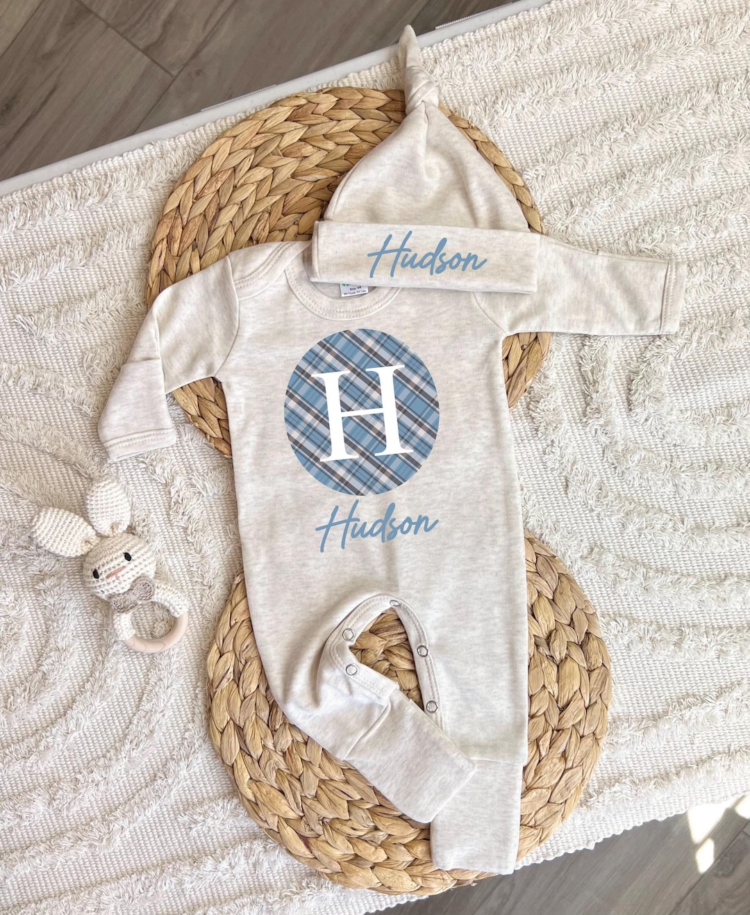 Personalized Baby Boy Coming Home Outfit, Romper Hat Set, Newborn Baby ...