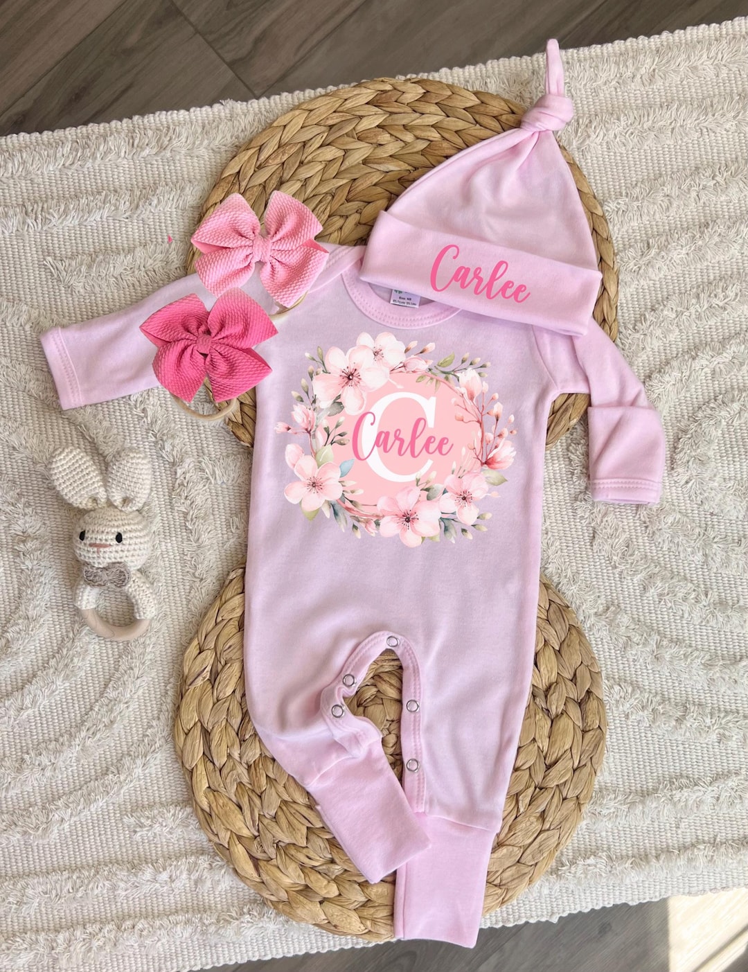 Newborn Girl Outfit, Baby Girl Hospital Outfit, Personalized Sleeper ...