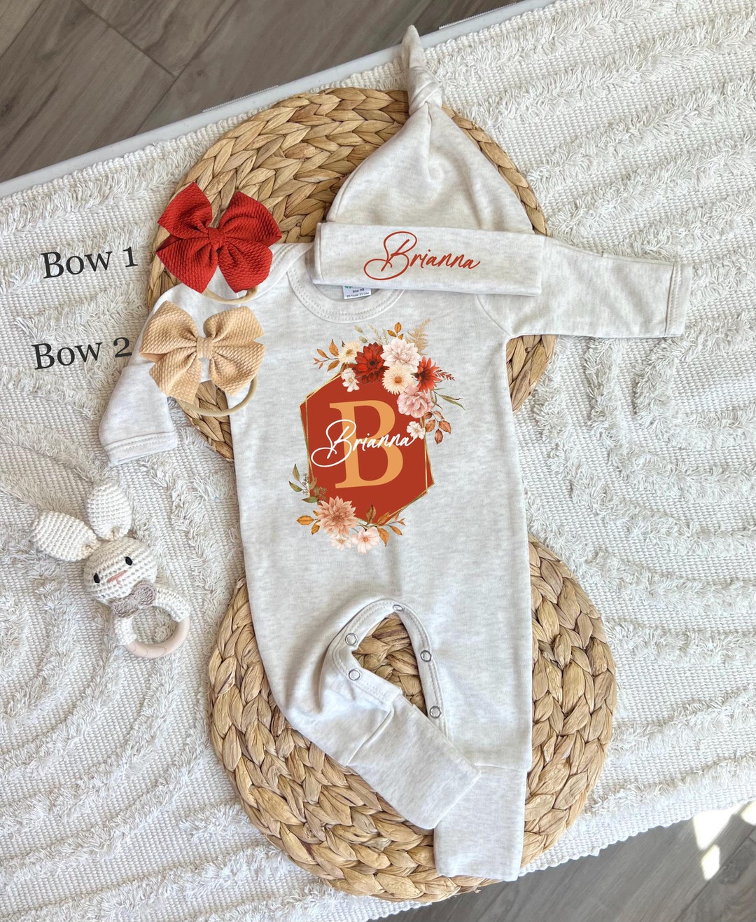 Newborn Girl Outfit, Baby Girl Hospital Outfit, Personalized Sleeper ...