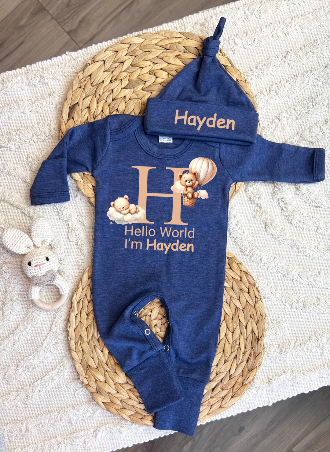 Newborn Baby Boy Coming Home Outfit, Hello World Custom Name Outfit ...