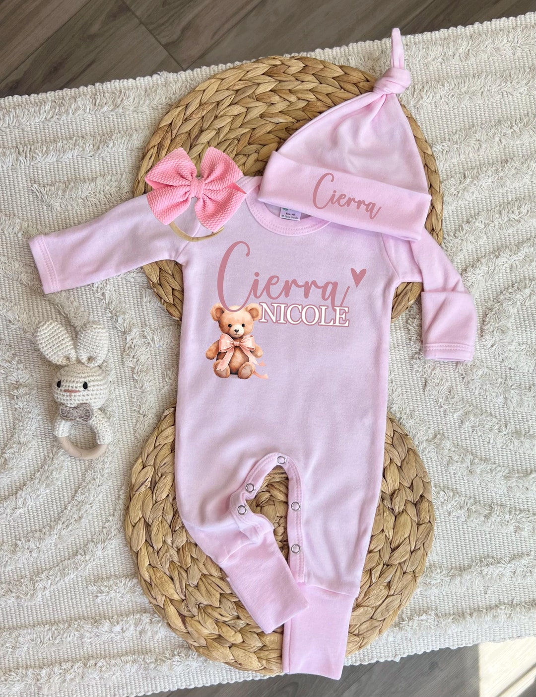 Personalized Baby Girl Romper Set, Newborn Infant Coming Home Outfit ...