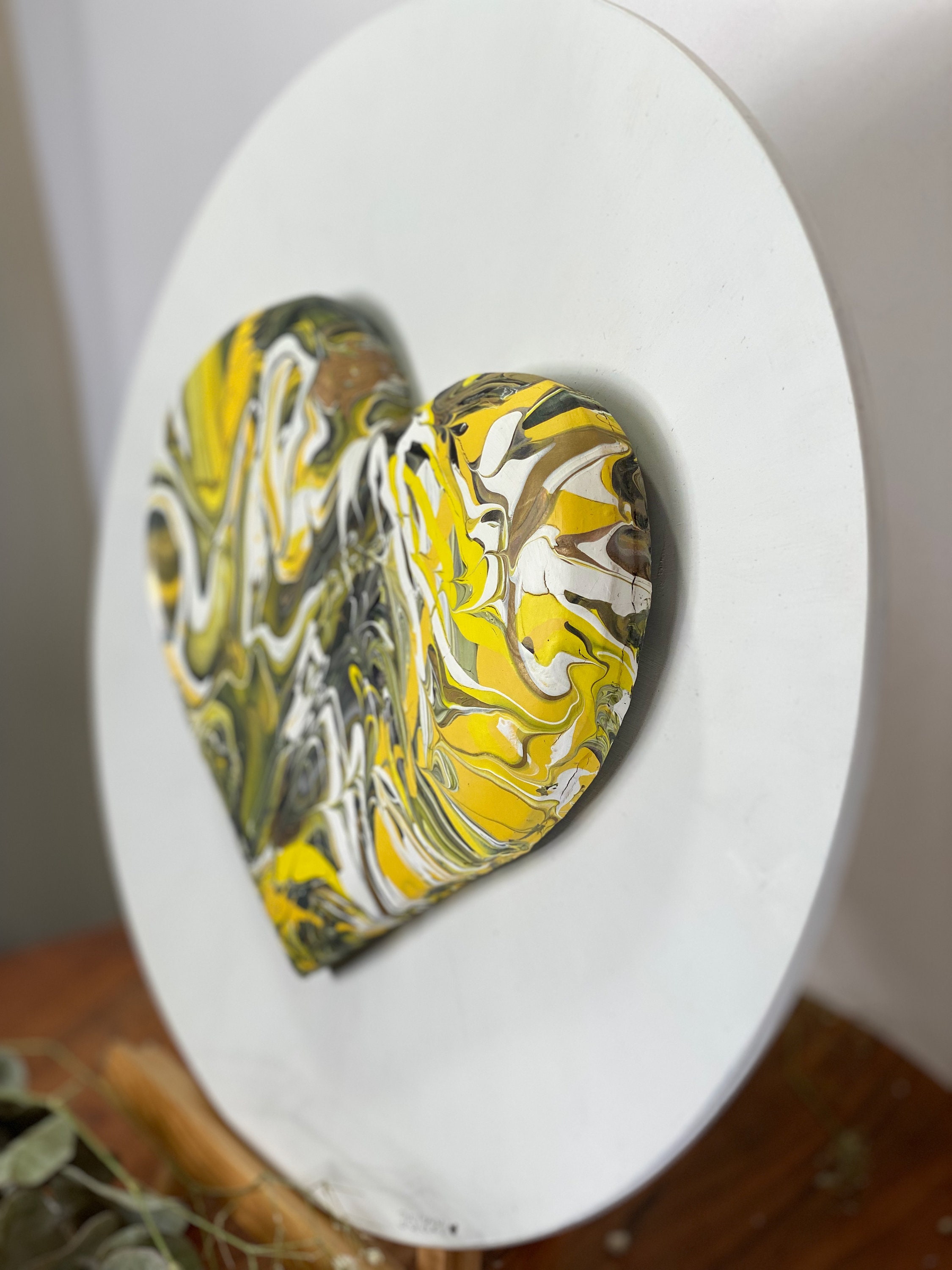 Yellow Marbled Day Light Heart Hand Painted Technic Makes a - Etsy