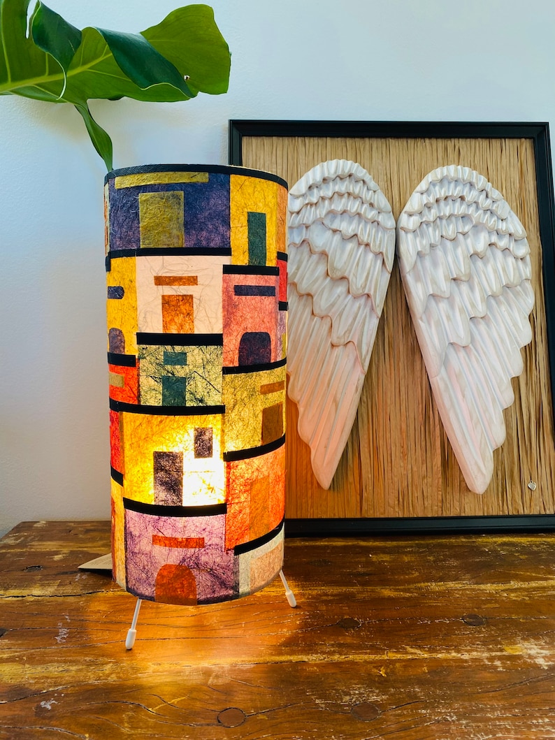 Banana Paper Table Lamp | Colorful Little Houses, Sustainable Boho ...
