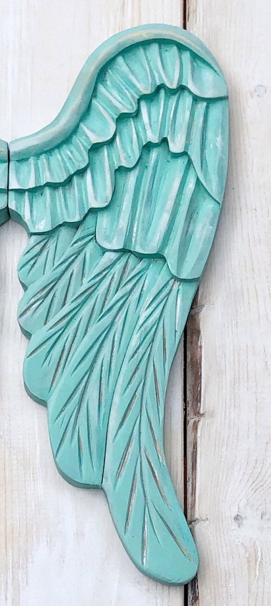 Turquoise Angel Wings White Frame Mulberry Paper Background Hand Carved ...