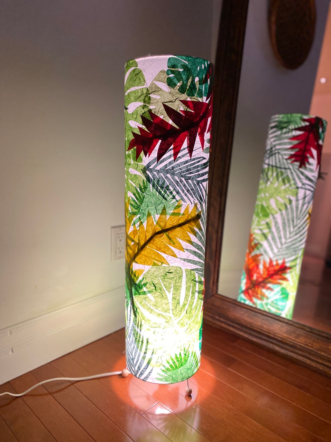 Tropical Leaves Paper Floor Lamp: Handmade Mulberry Cylinder Art ...