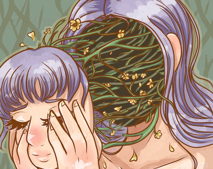 Masked Print - Sad Plant Girl Hour - Art Print - 8x8 - Mental Health ...