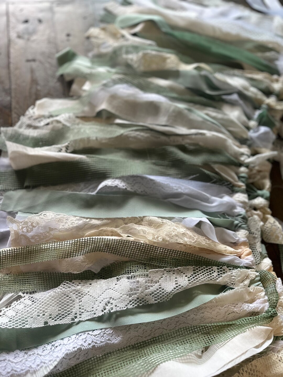 Sage Green Rag Tie Bunting - Vintage Lace and Material - Wedding - Baby ...