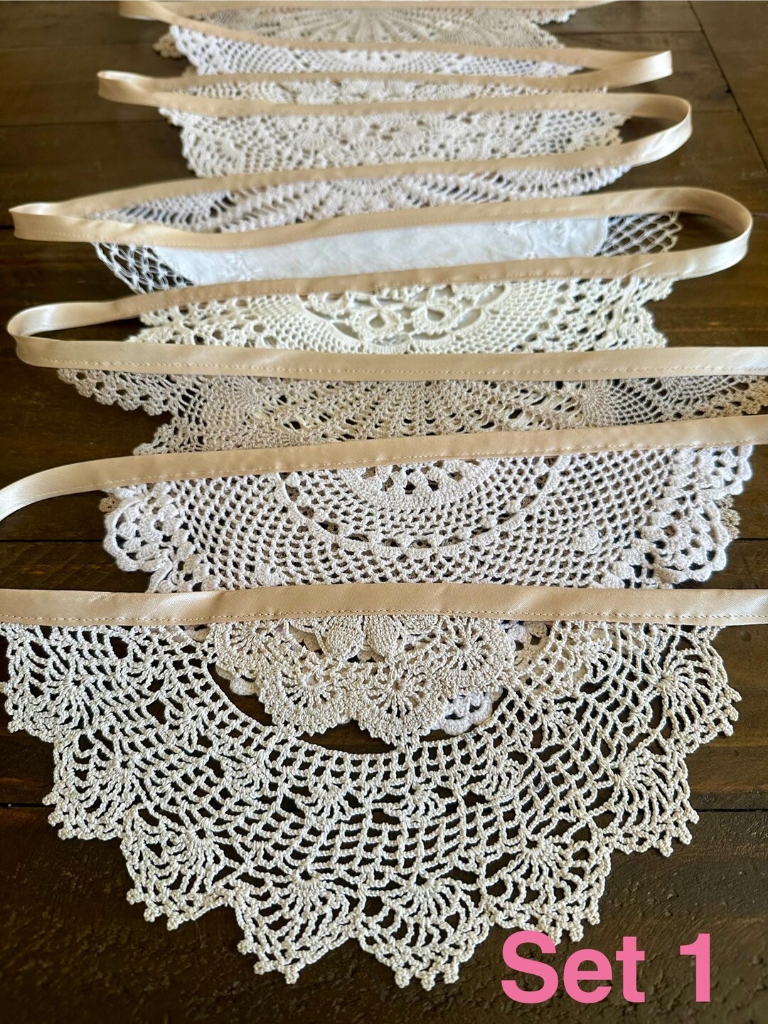 Vintage Doily Bunting Sets X 2 With Satin Binding - Sepia, Cream ...