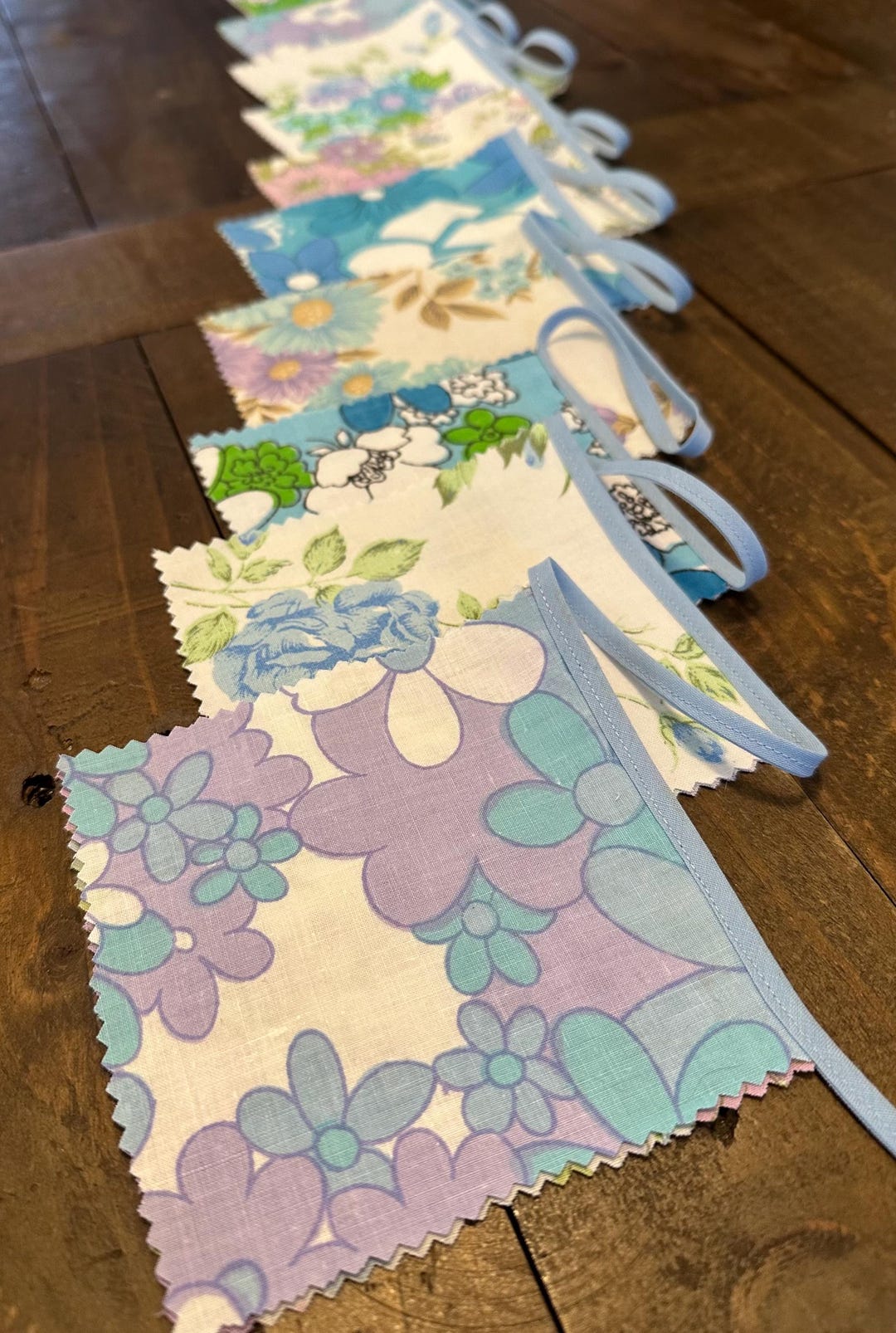 Retro Square Blue Bunting - Flower Power Garland - 3.8m Long - Boho ...