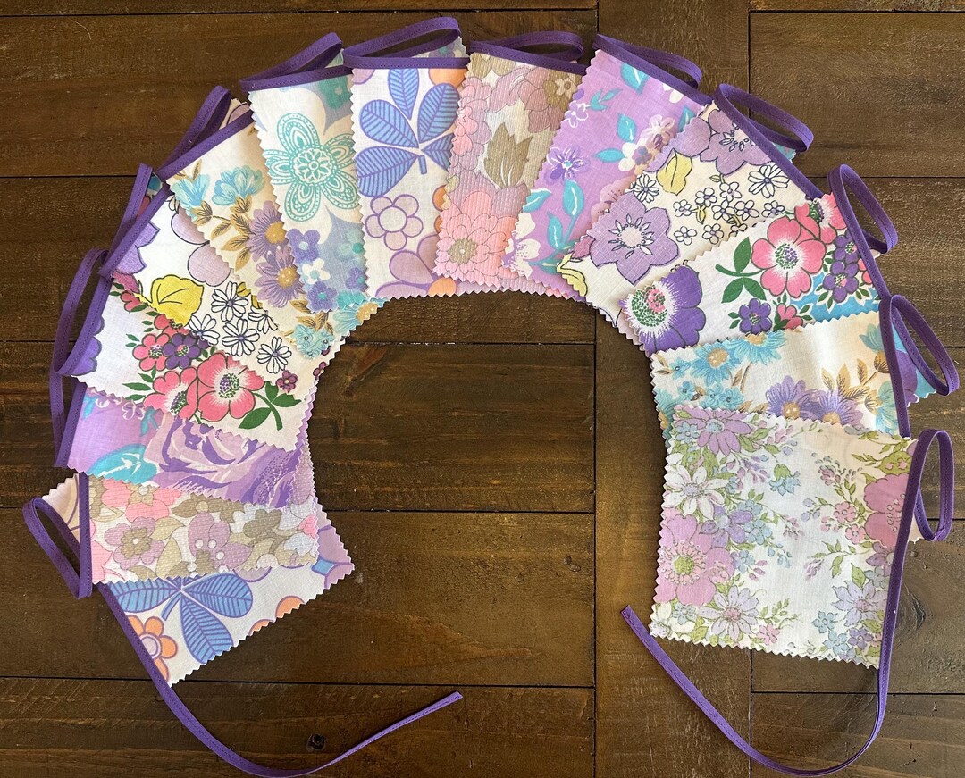 Retro Square Purple Bunting - Flower Power Garland - 3.2m Long - Boho ...