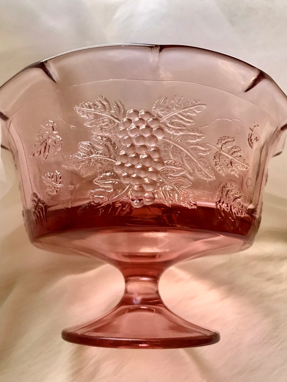 Vintage Pink Pressed Glass Compote - Etsy