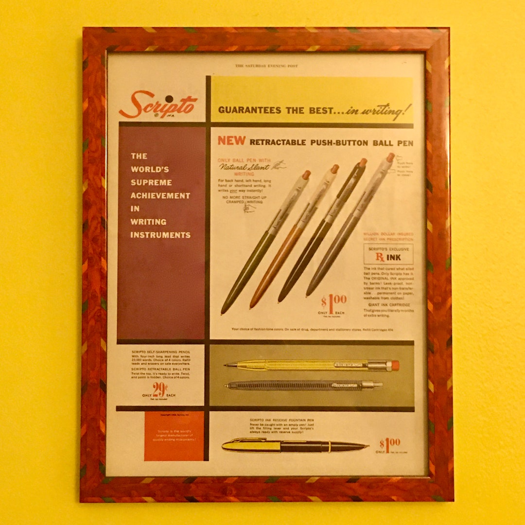 Scripto 1953 Writing Instruments Ad Art - Etsy