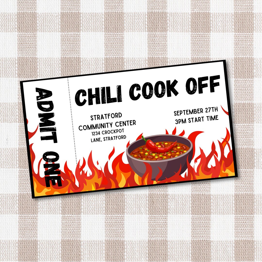 EDITABLE Chili Cook off Printable Ticket | Fundraiser Event Ticket ...