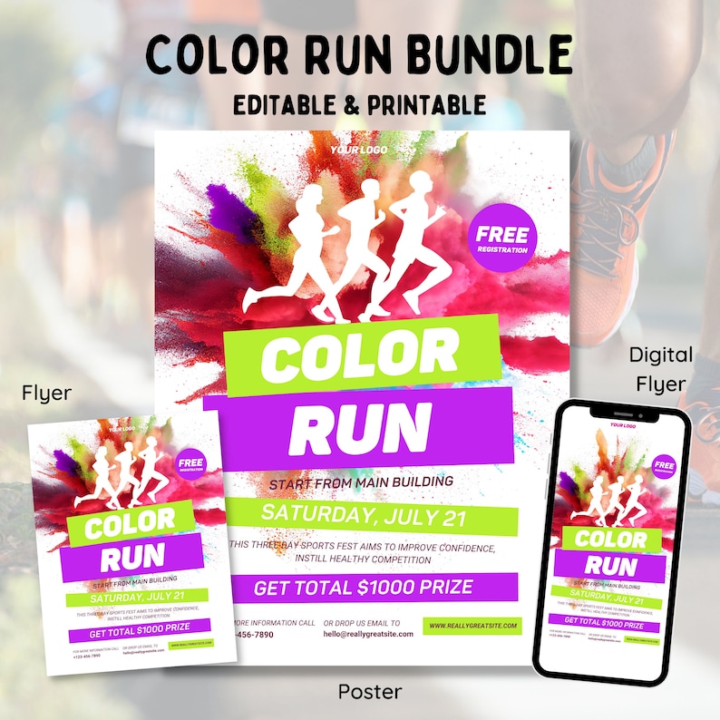EDITABLE Color Run Bundle | Poster, Flyer, Digital Flyer - Etsy