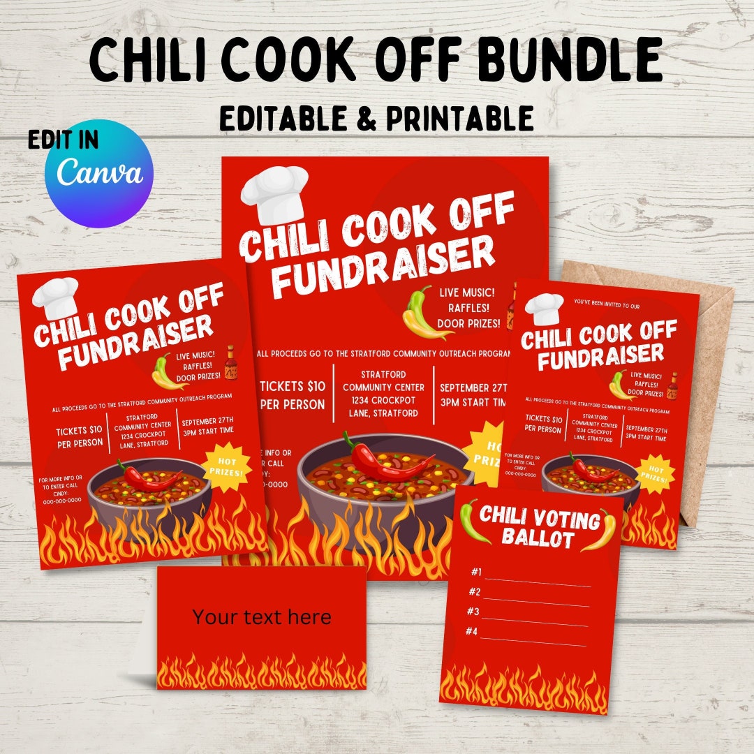 Editable Chili Cook Off Fundraiser Printables Includes Flyer Poster Invitation Voting