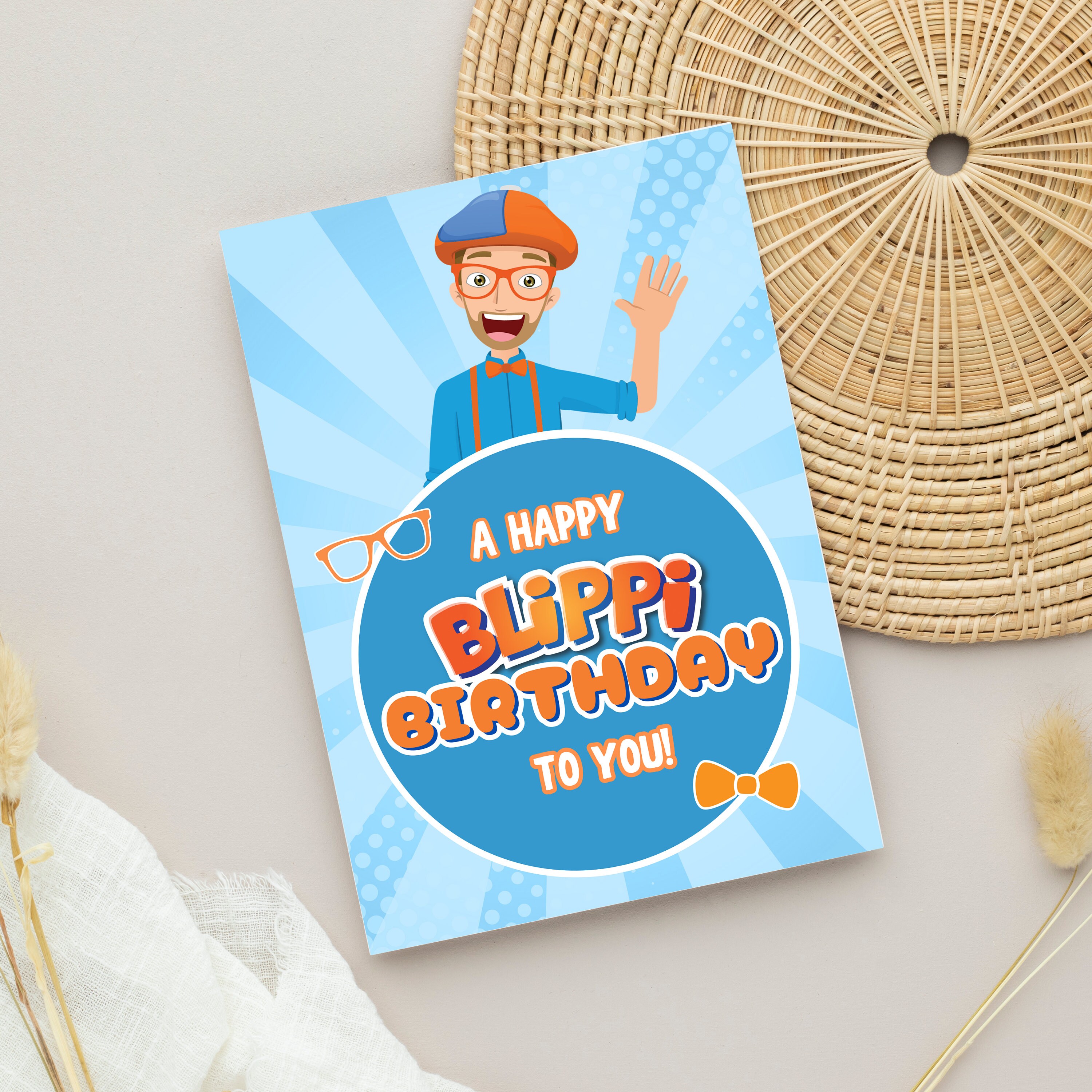 PRINTABLE Happy Birthday Card Blippi Themed Birthday Greeting Card ...