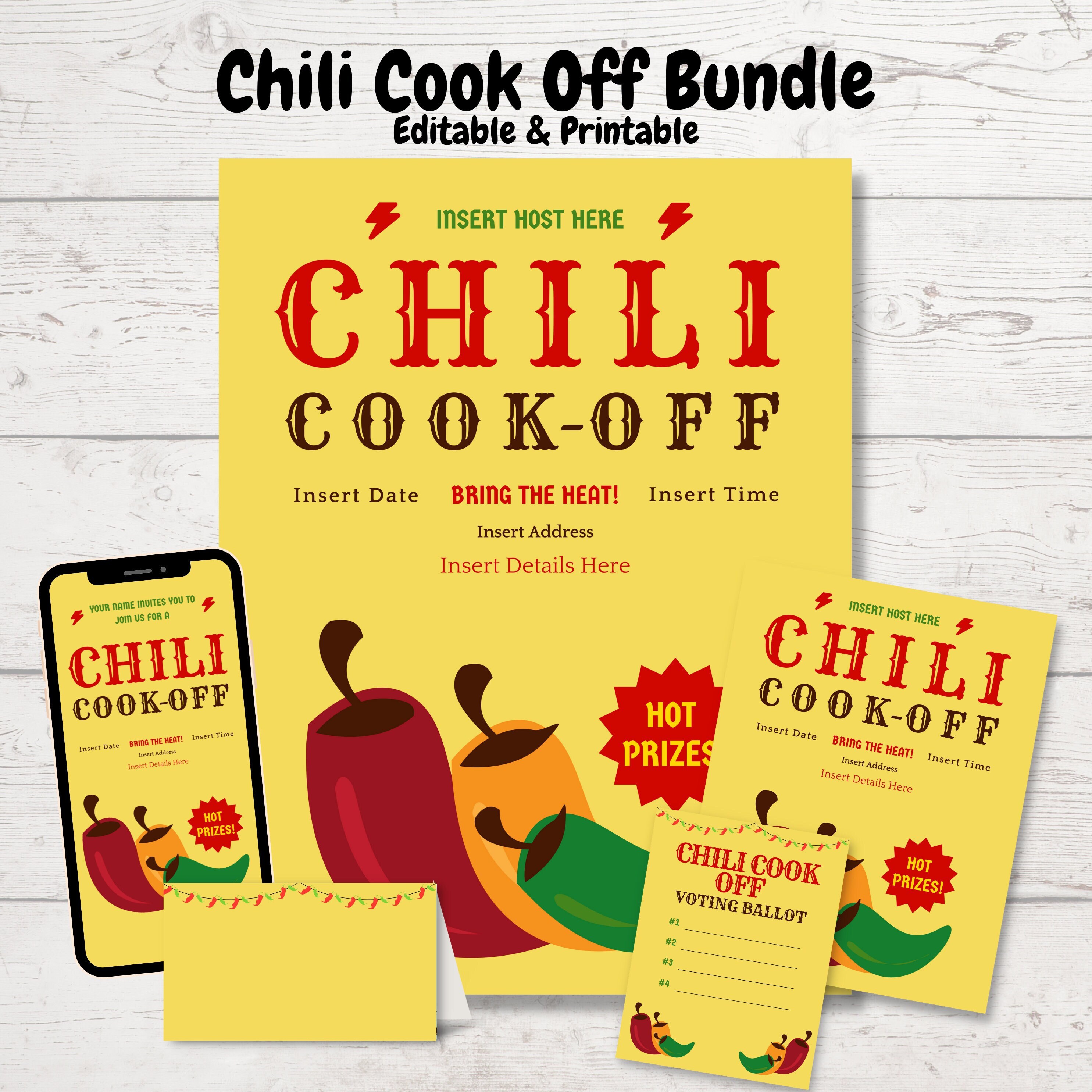 EDITABLE Chili Cook off Printable Bundle Poster, Flyer, Virtual Flyer ...
