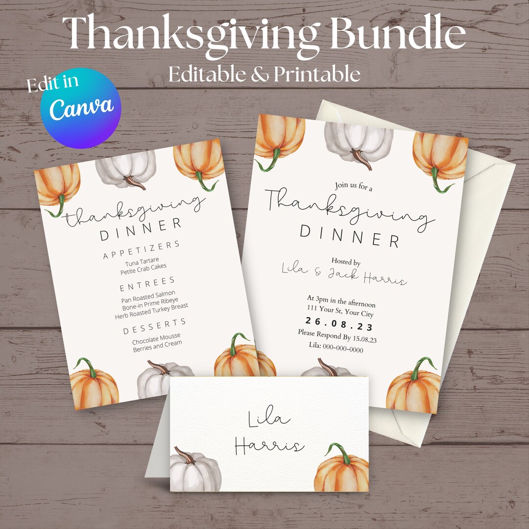 EDITABLE AND PRINTABLE Thanksgiving Dinner Party Bundle - Etsy