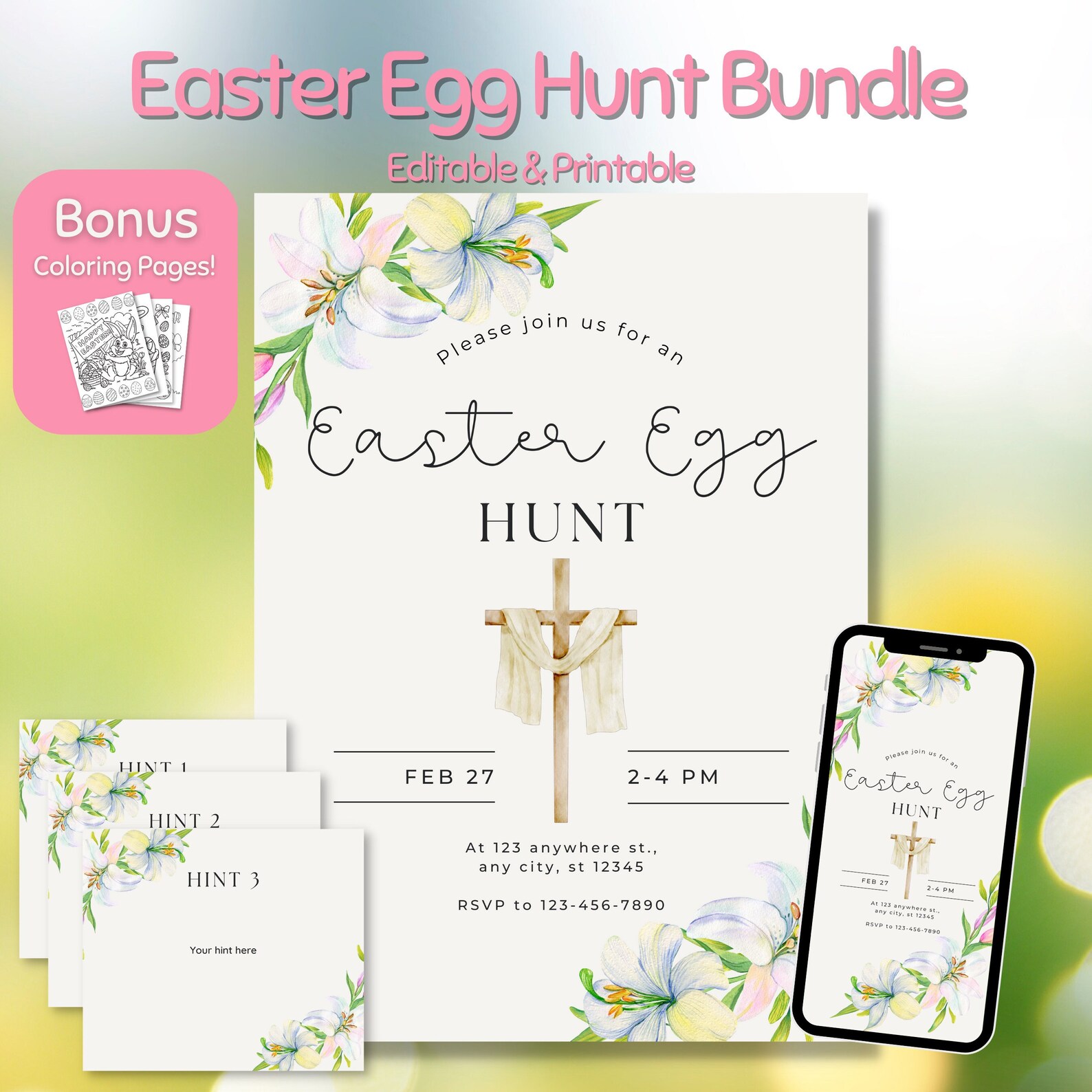 Editable Christian Easter Egg Hunt Bundle Invitation, Virtual ...