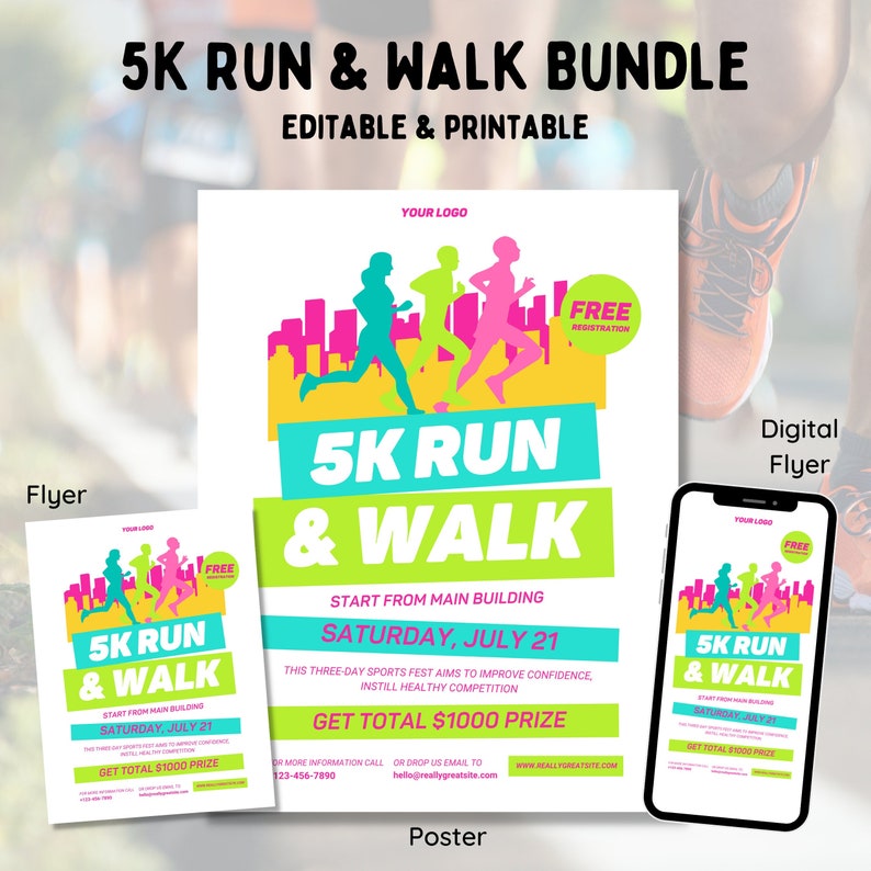 EDITABLE 5K Run and Walk Bundle Poster, Flyer, Digital Flyer - Etsy ...