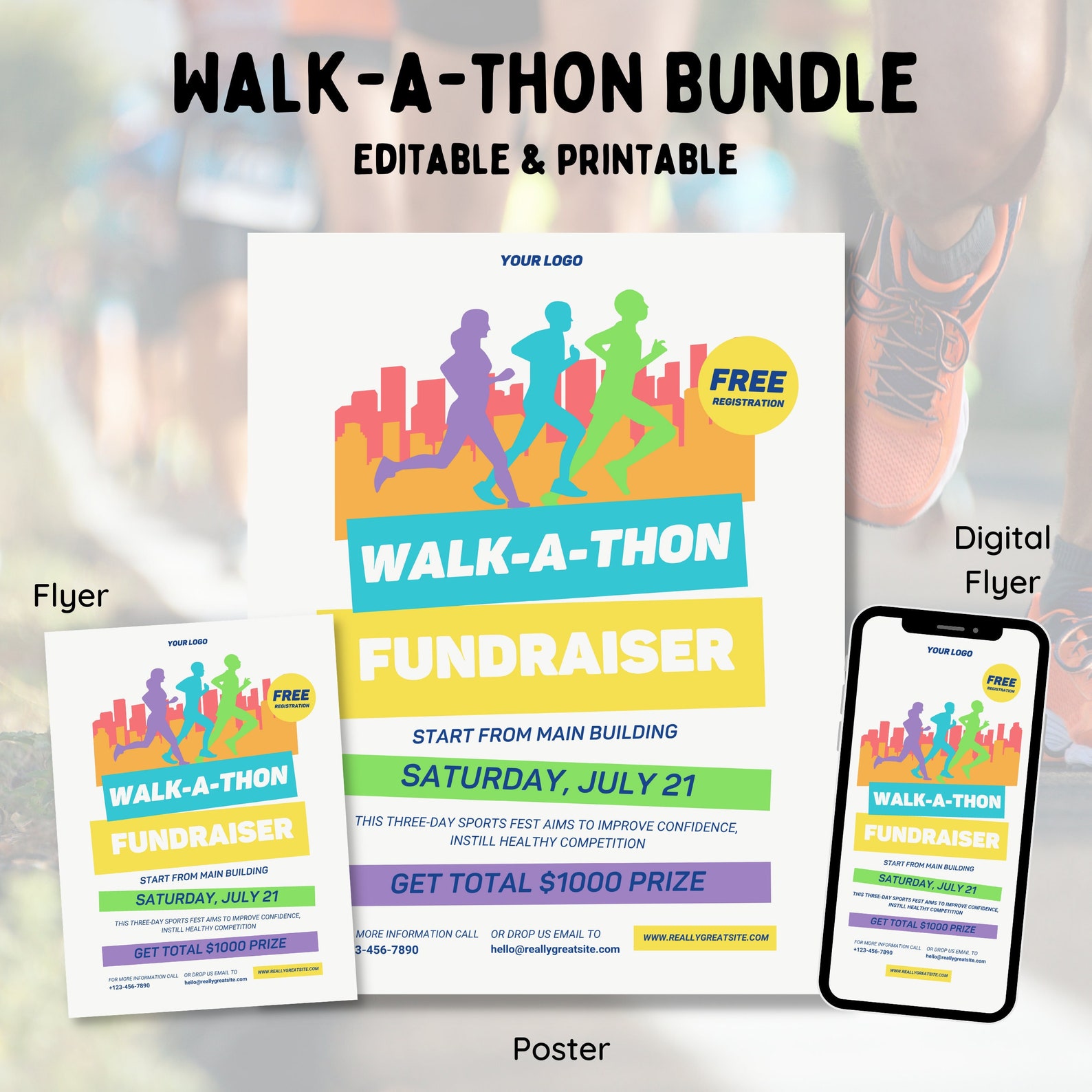 EDITABLE Walk-a-thon Fundraiser Bundle Includes Poster, Flyer, and ...