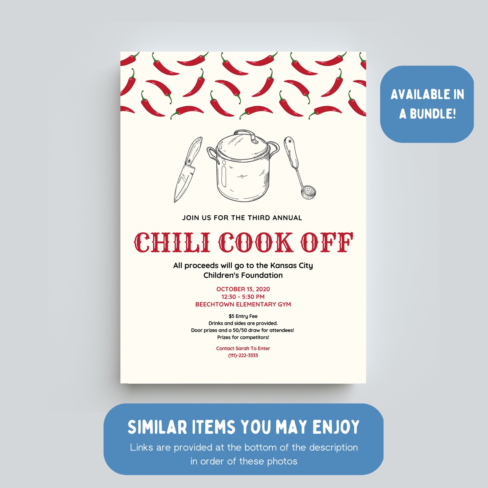 EDITABLE Chili Cook off Fundraiser Printables | Includes Flyer, Poster ...