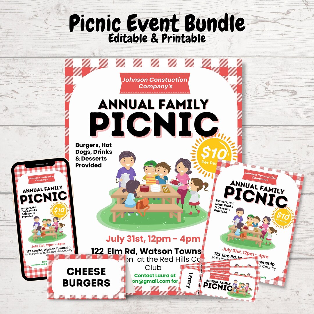 EDITABLE Picnic Event Bundle Flyer, Poster, Buffet Cards, Tickets ...